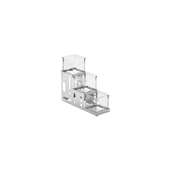 Cal-Mil Squared Stainless Steel 3 Step Jar Display With 3 Glass Jars ...