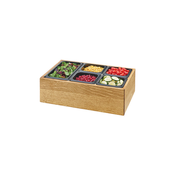 Cal Mil Madera Salad Sation With Pan Inserts 546x546x152mm Tomkin